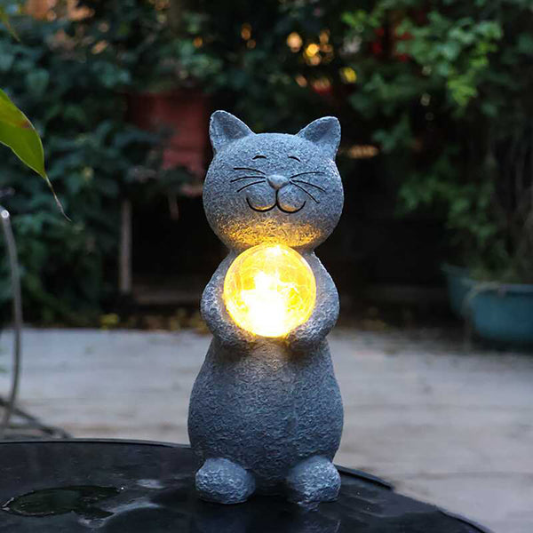 Solar Powered Cat Statue with Crack Glass Ball – nextdealshop.co.uk